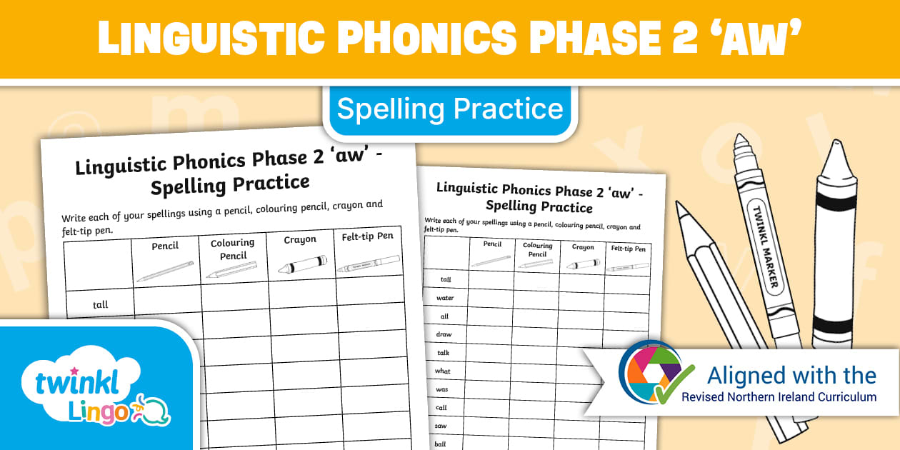 Linguistic Phonics Phase 2 'aw' - Spelling Practice