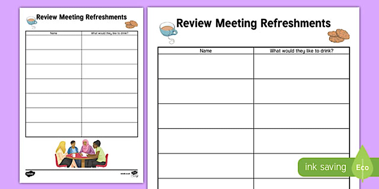 Editable Person Centred Review Refreshment List - Twinkl