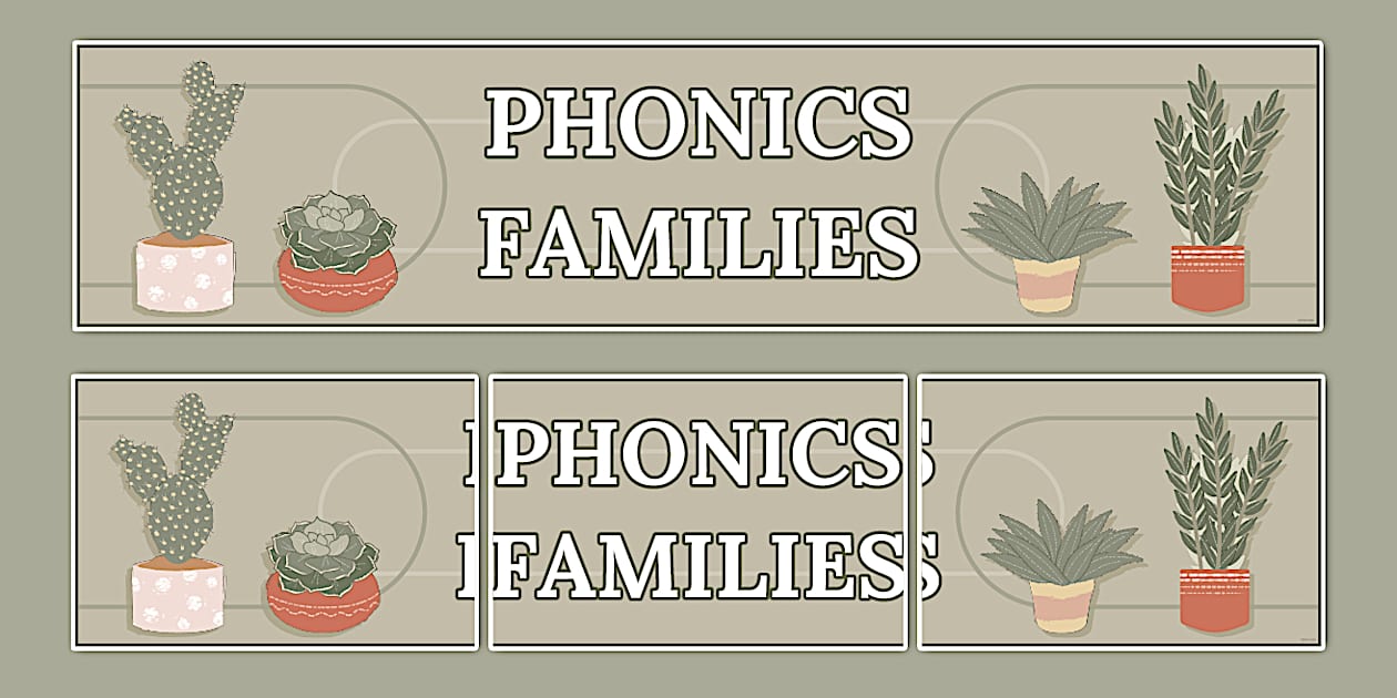 Succulents-Themed Phonics Families Display Banner - Twinkl