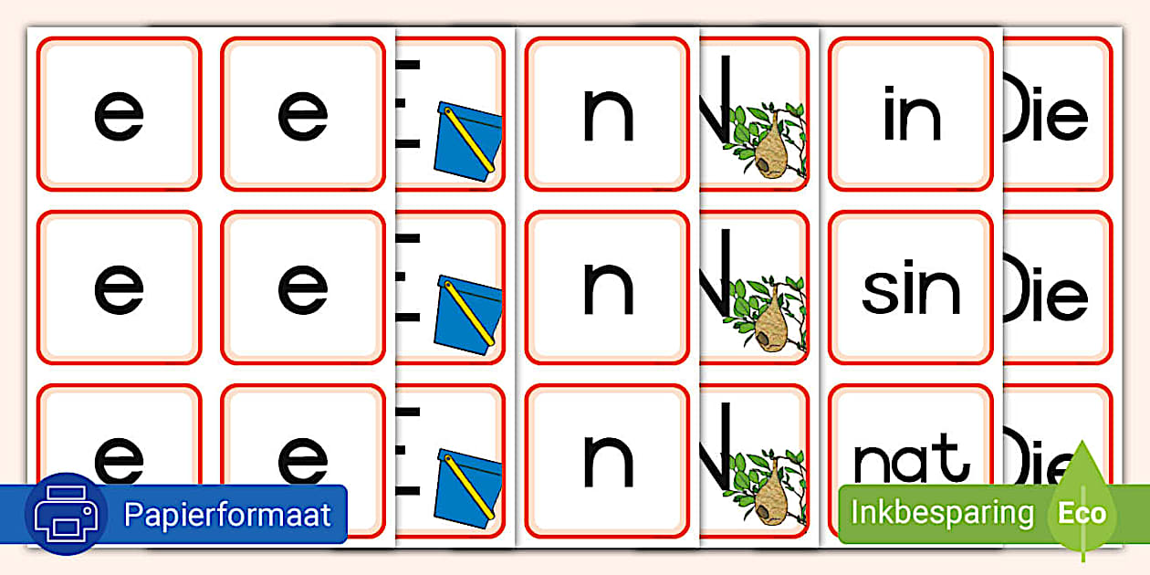 Graad 1 Klanke Dekodeerbare Woordkaarte e, n - Twinkl