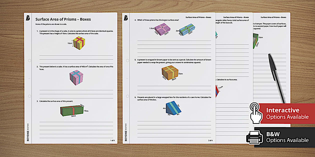 👉 Surface Area of Prisms & Boxes Worksheet | Beyond Maths
