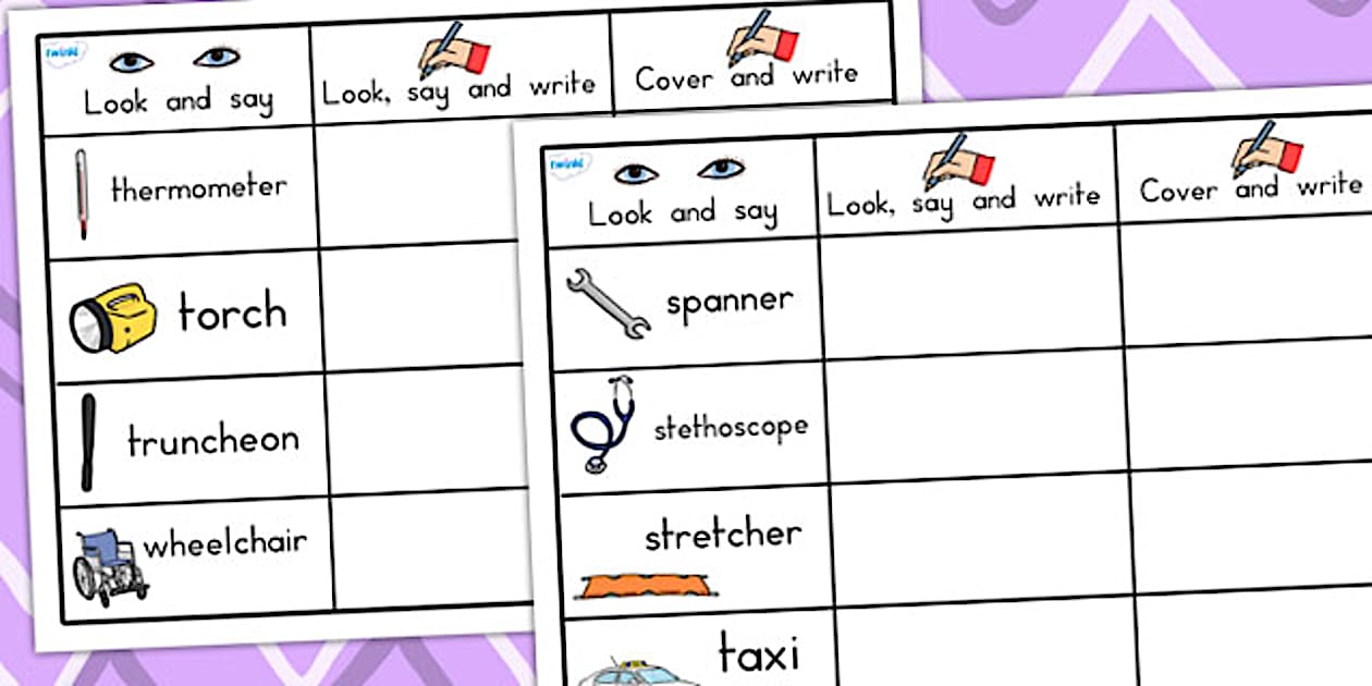 TAS People Who Help Us Equipment Word Practice Worksheets