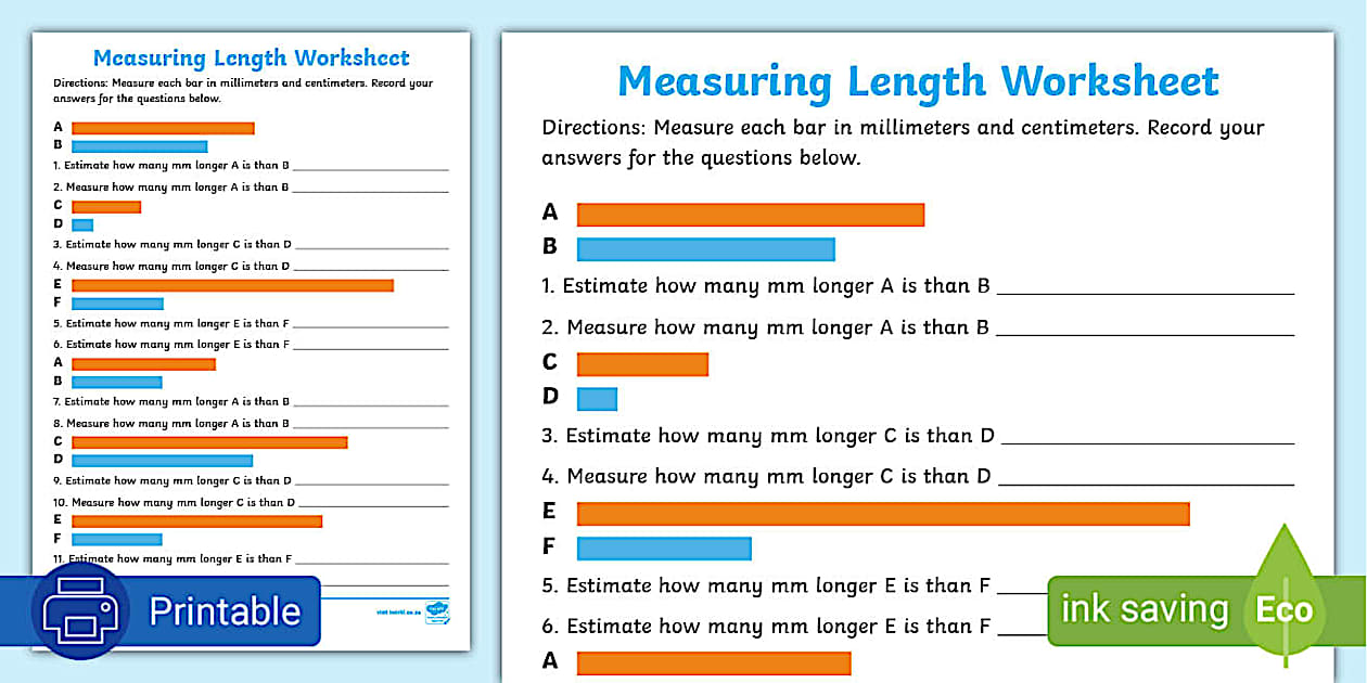 Gr2/3 Maths T2 Measuring and Estimating Length in mm Worksheet (CAPS)