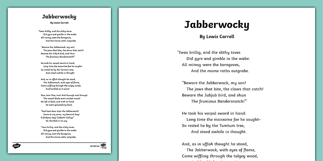 'The Jabberwocky' Poem | Lewis Carroll - Poetry Sheet
