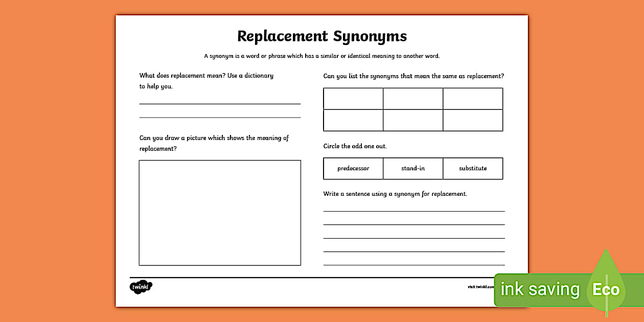 Replacement Synonyms Worksheet (Teacher-Made) - Twinkl