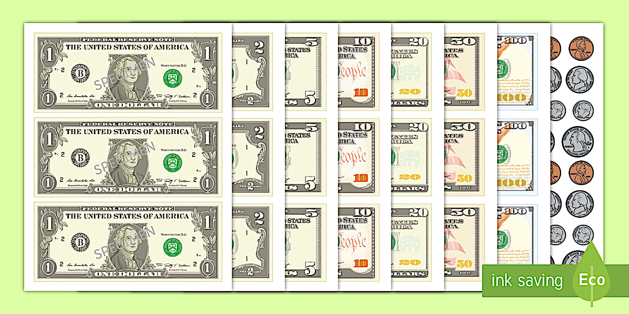 Cash and Coins Dramatic Play Cutouts (Teacher-Made) - Twinkl