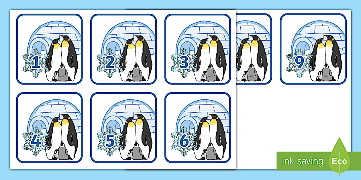 Penguins and Igloos Flashcards (0-10) (teacher made)