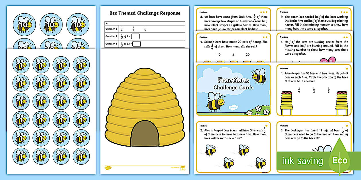 Year 1 Bee Themed Differentiated Fractions Activity Pack