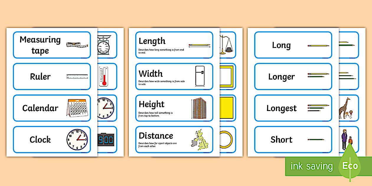 Words Of Measurement Cards - Years 3-6 - Maths - Twinkl