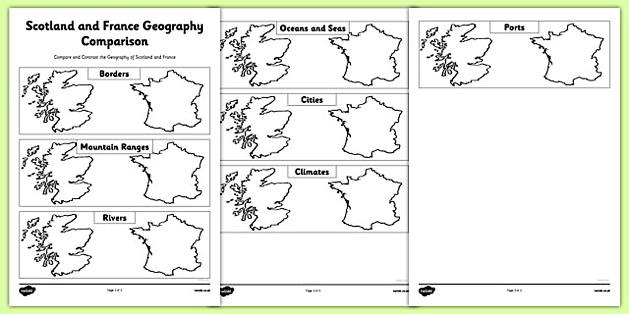 Editable Scotland and France Geography Comparison - Twinkl