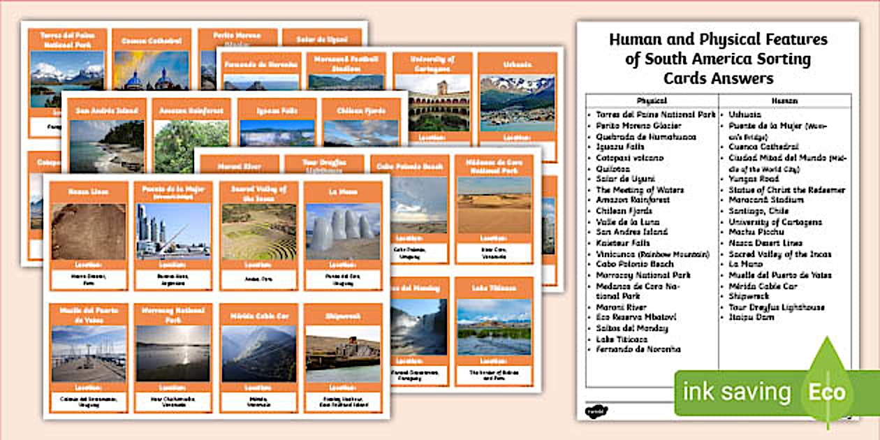 Editable Human and Physical Features of South America Sorting Cards