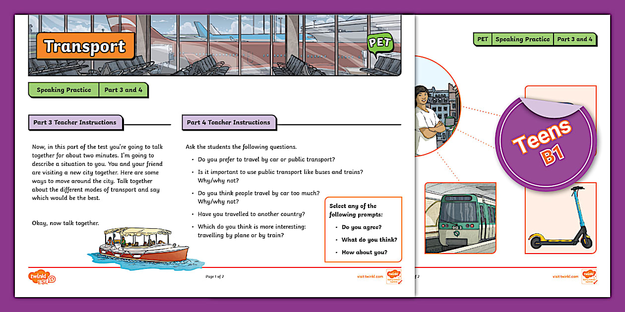 B1 Preliminary (PET) Speaking Exam Practice Part 3 & 4