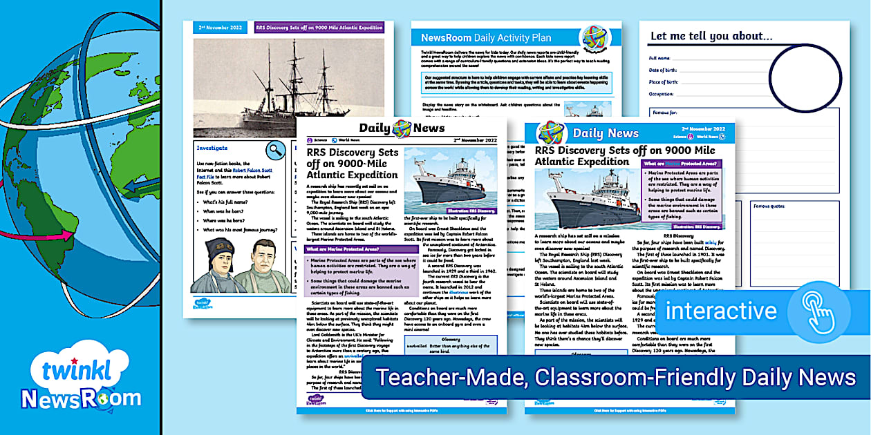 RRS Discovery 9000 Mile Atlantic Expedition - Daily NewsRoom Pack (ages 7-11)