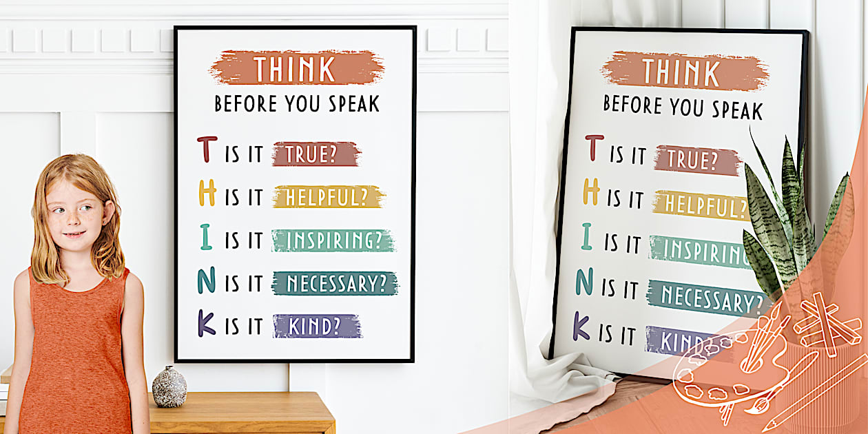 Think Before You Speak Pastel Colours Poster - Twinkl