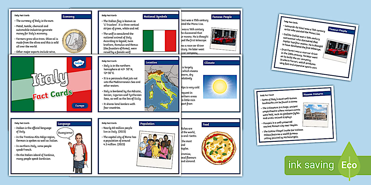 KS2 Italy Fact Cards (teacher made) - Twinkl