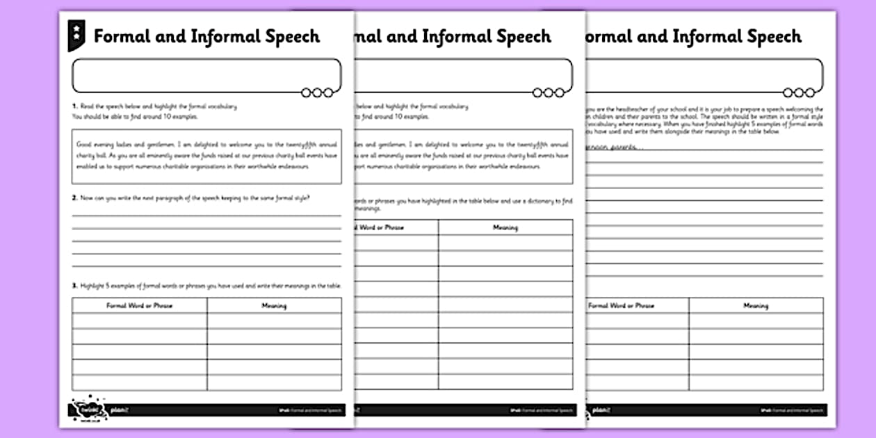 Formal and Informal Speech Differentiated Worksheet / Worksheet Pack