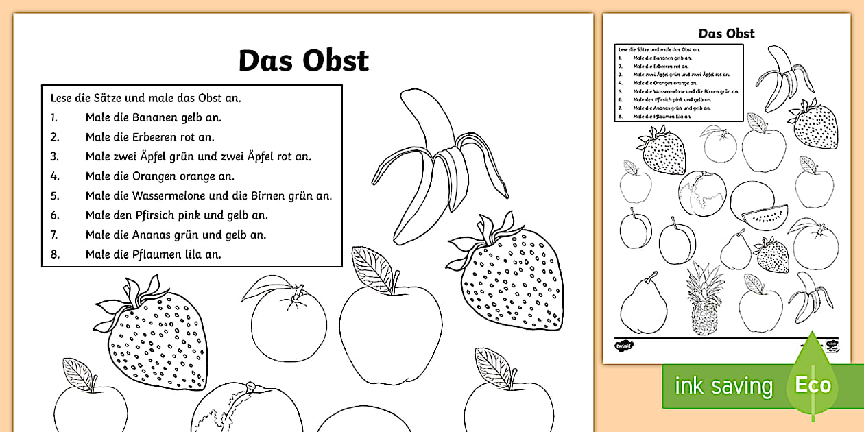 Fruits and Colours - German Activity Sheet