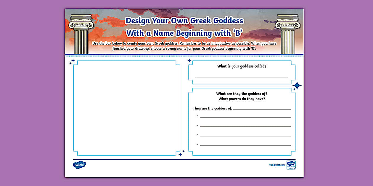 Design a Greek Goddess Beginning with B Worksheet - Twinkl