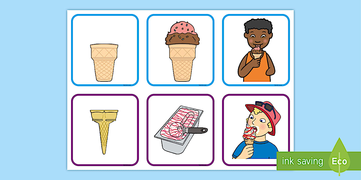 Black and White 3 Step Sequencing Cards: Ice Cream - Twinkl