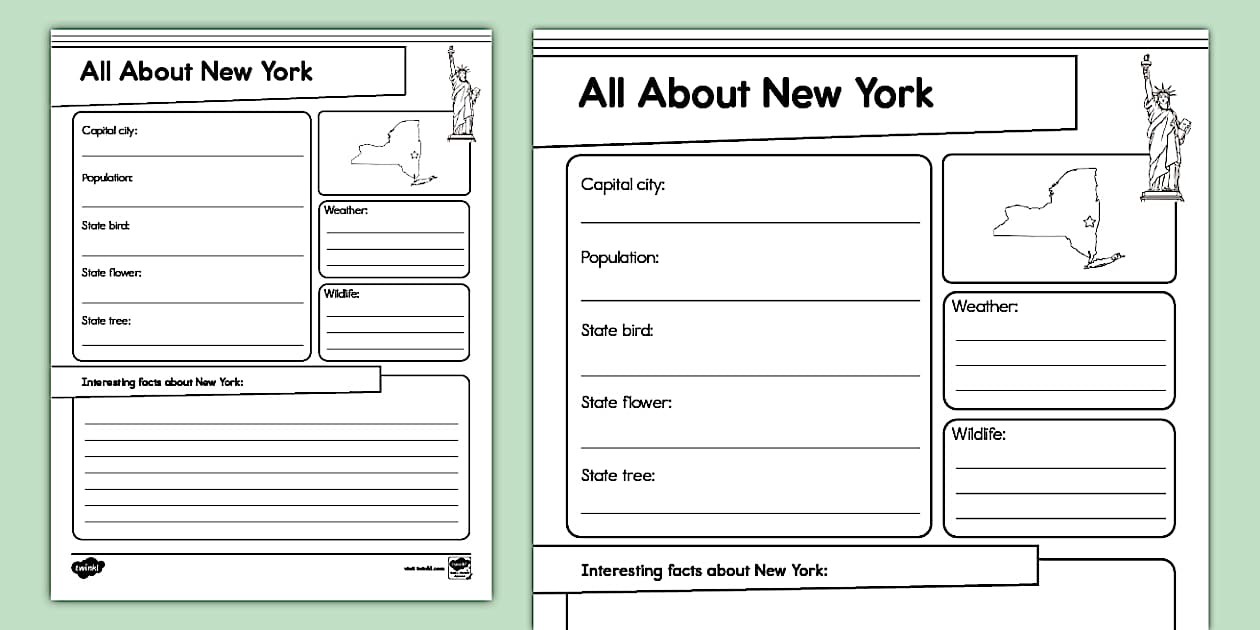 All About New York Research Worksheet for K-2nd Grade