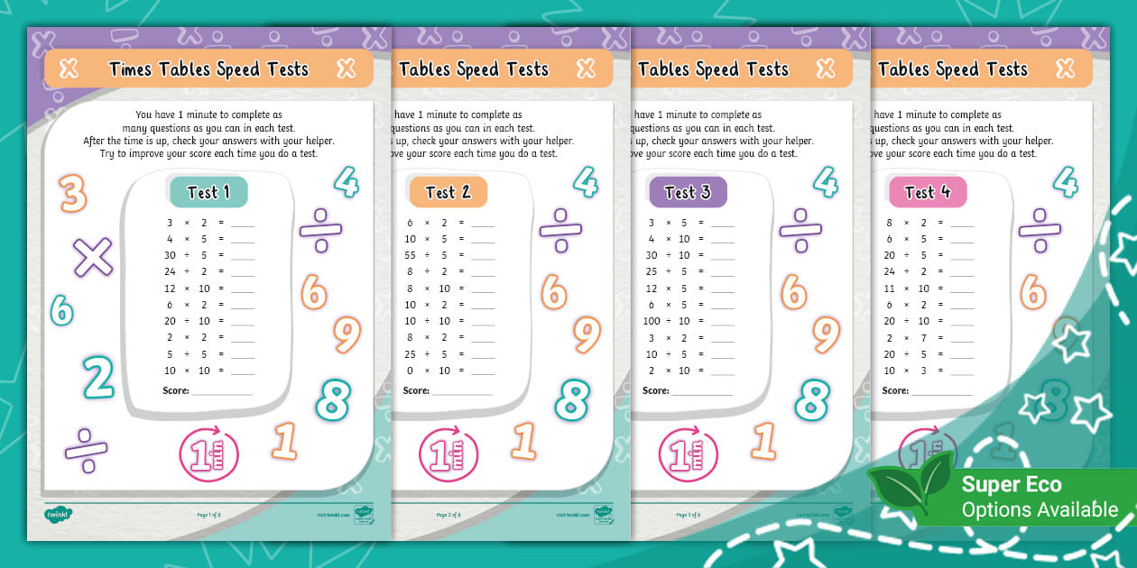 Maths Times Tables Speed Test Activity Sheets (Ages 6 - 7)