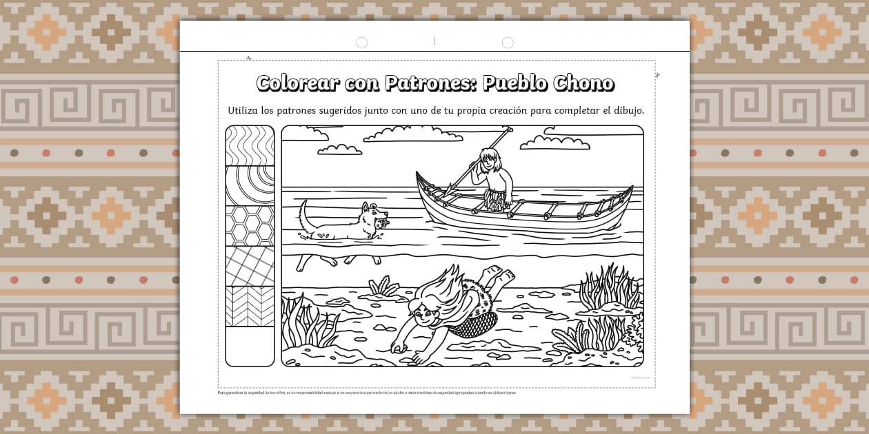 Guía de Trabajo: Colorear con Patrones - Pueblo Chono