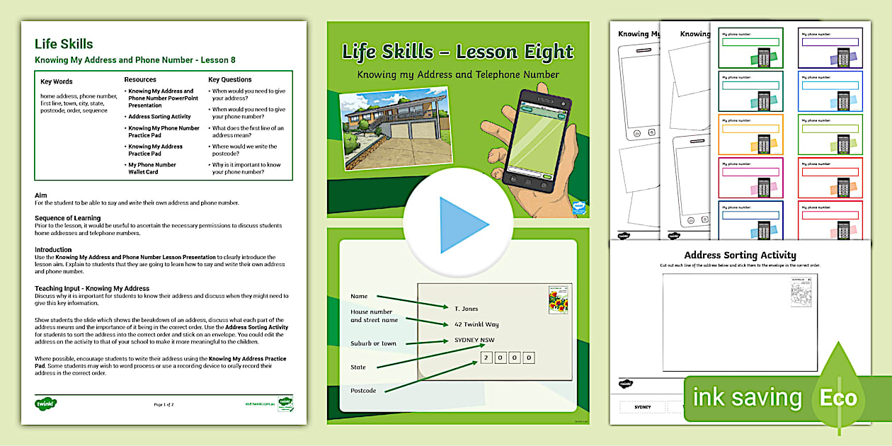 Life Skills Lesson 8- Knowing My Address and Telephone Number