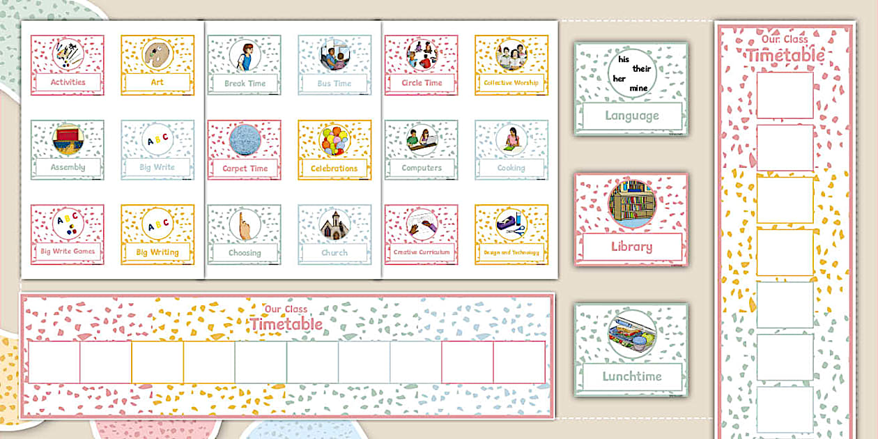 Speckled Pastel Timetable with Cards (teacher made) - Twinkl