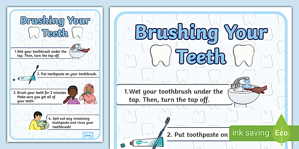 Brushing Your Teeth Instructions Display Poster - Twinkl