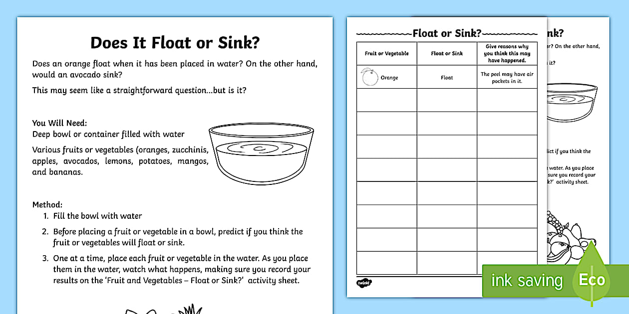 Sink or Float Experiment - Fruit and Vegetables - Twinkl