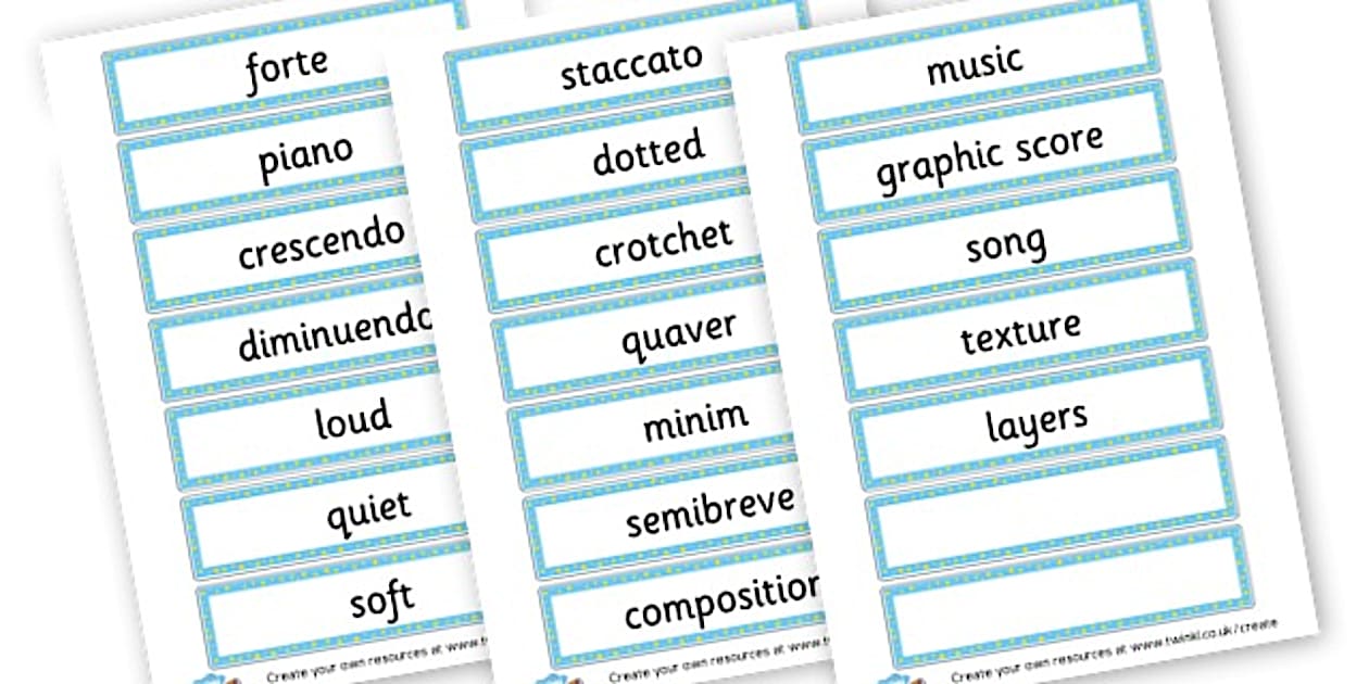 Music Key Word Cards (Teacher-Made) - Twinkl