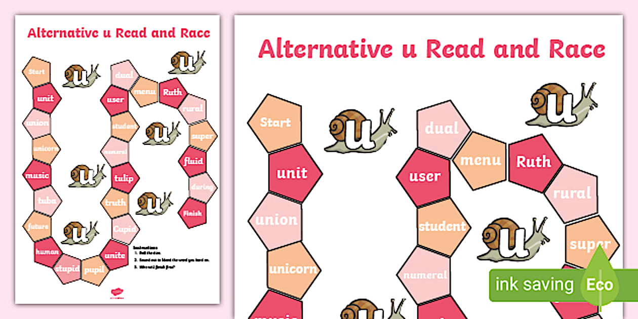 Alternative Long u Sound Phonics Read and Race Game - Twinkl