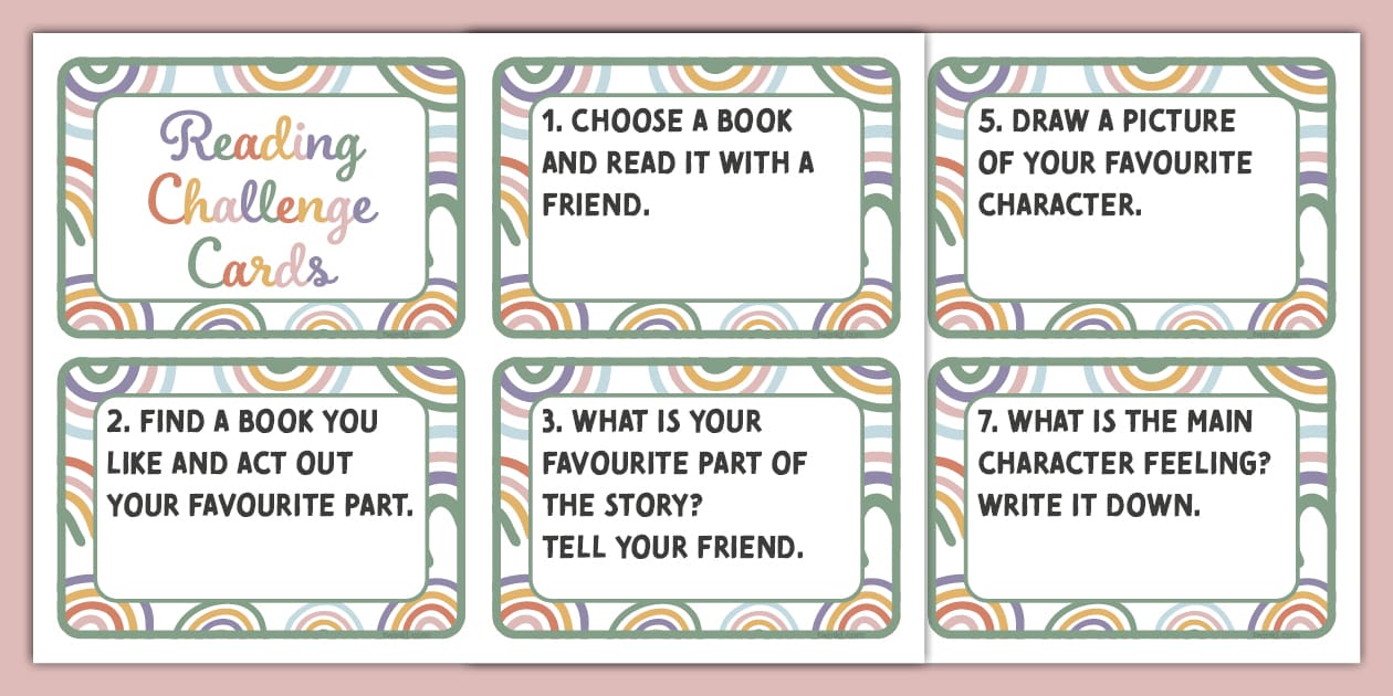 Muted Rainbow Themed Reading Challenge Cards (teacher made)