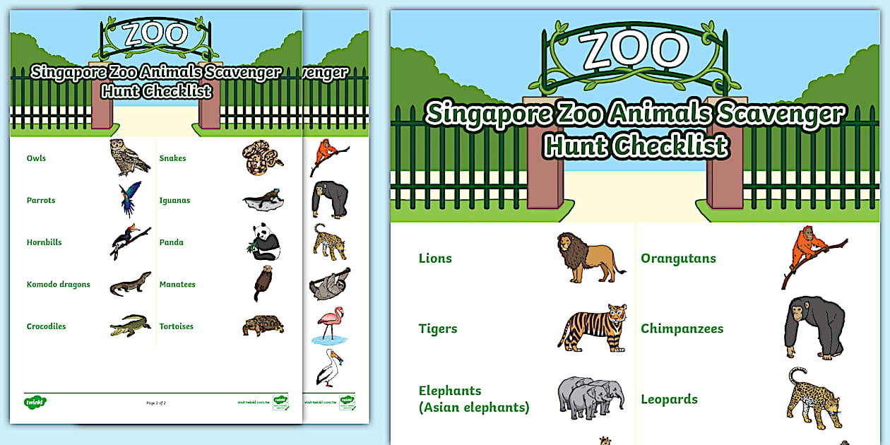 Singapore Zoo Animals Scavenger Hunt Checklist - Twinkl