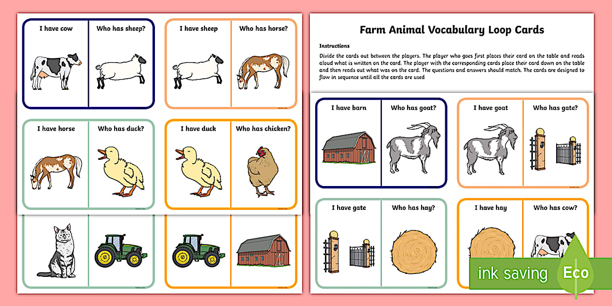 Farm Vocabulary Loop Cards (teacher made) - Twinkl