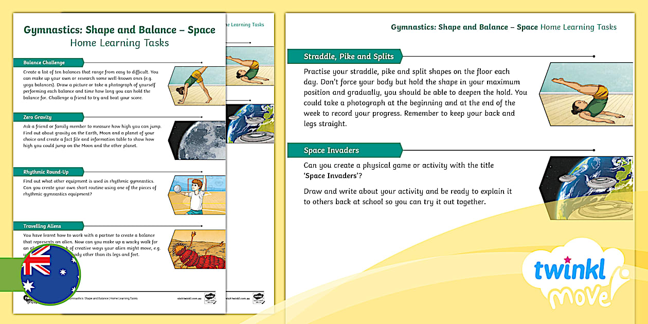 Twinkl Move PE Year 5 Gymnastics Space: Home Learning Tasks