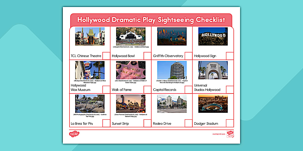 Hollywood Dramatic Play Sightseeing Checklist (teacher made)