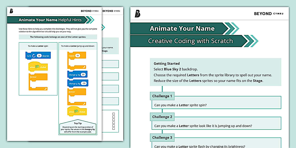 Animate Your Name Scratch Activity Sheet (Teacher-Made)