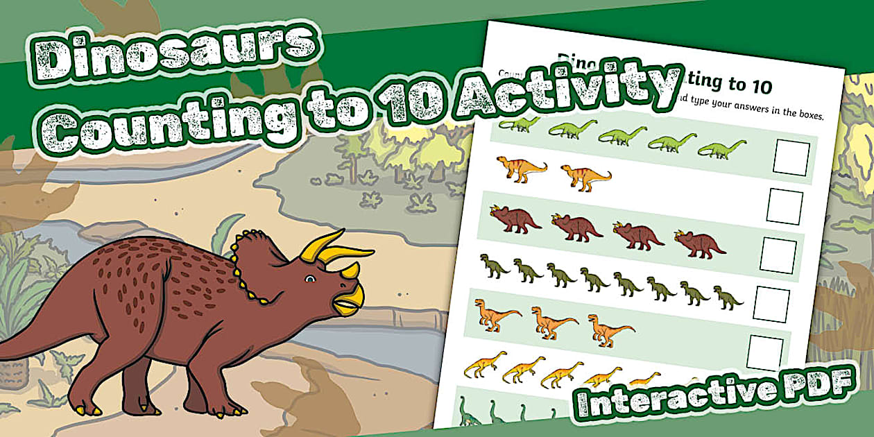 👉 Interactive PDF: Dinosaurs Counting to 10 Activity