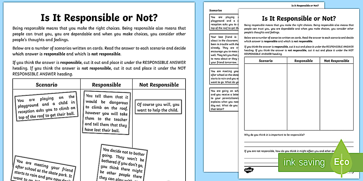 Editable Is it Responsible or Not? Worksheets - Twinkl