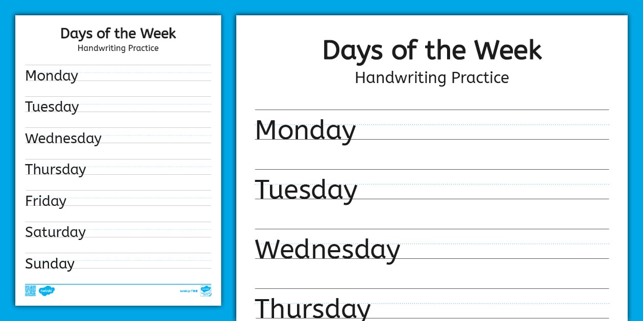 Days of the Week English Writing Practice (teacher made)