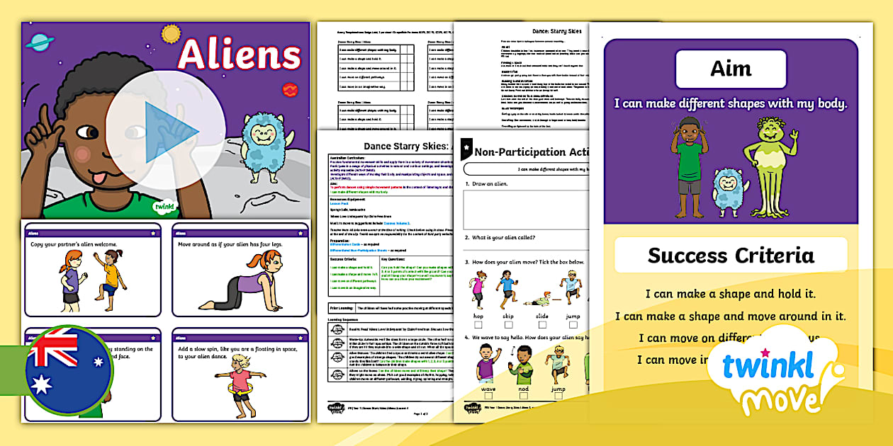 Move PE Year 1 Dance: Starry Skies Lesson 4: Aliens Lesson Pack