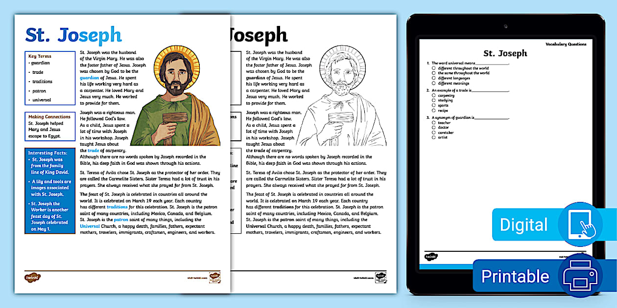 Fourth Grade St. Joseph Fact File and Vocabulary Questions