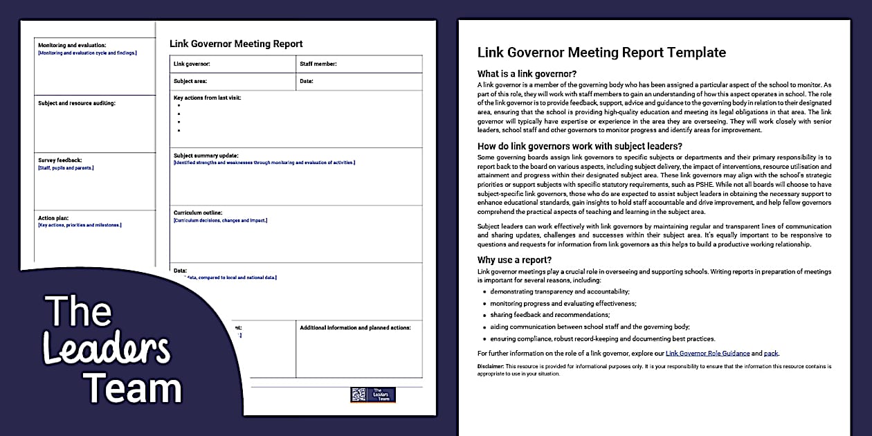 Link Governor Meeting Template - SLT (teacher made) - Twinkl