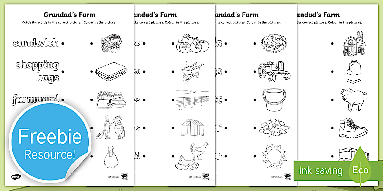 Grandad's Farm Picture and Word Matching Worksheet / Worksheet
