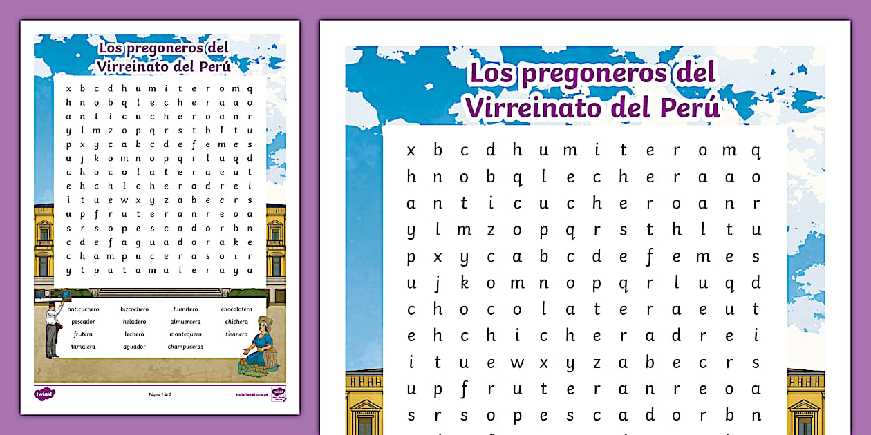 Sopa de letras: Los pregoneros del Virreinato del Perú