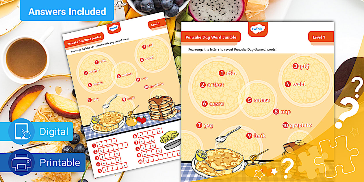 Pancake Day Word Jumble - L1 - Twinkl - Kids Puzzles