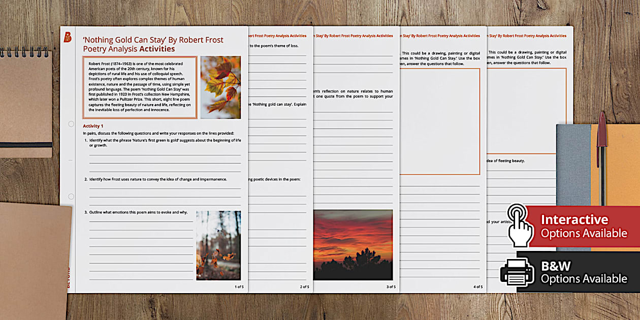 'Nothing Gold Can Stay' by Robert Frost Poetry Activities