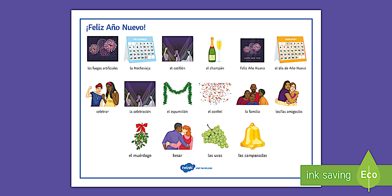 New Year Word Mat Spanish (teacher made) - Twinkl