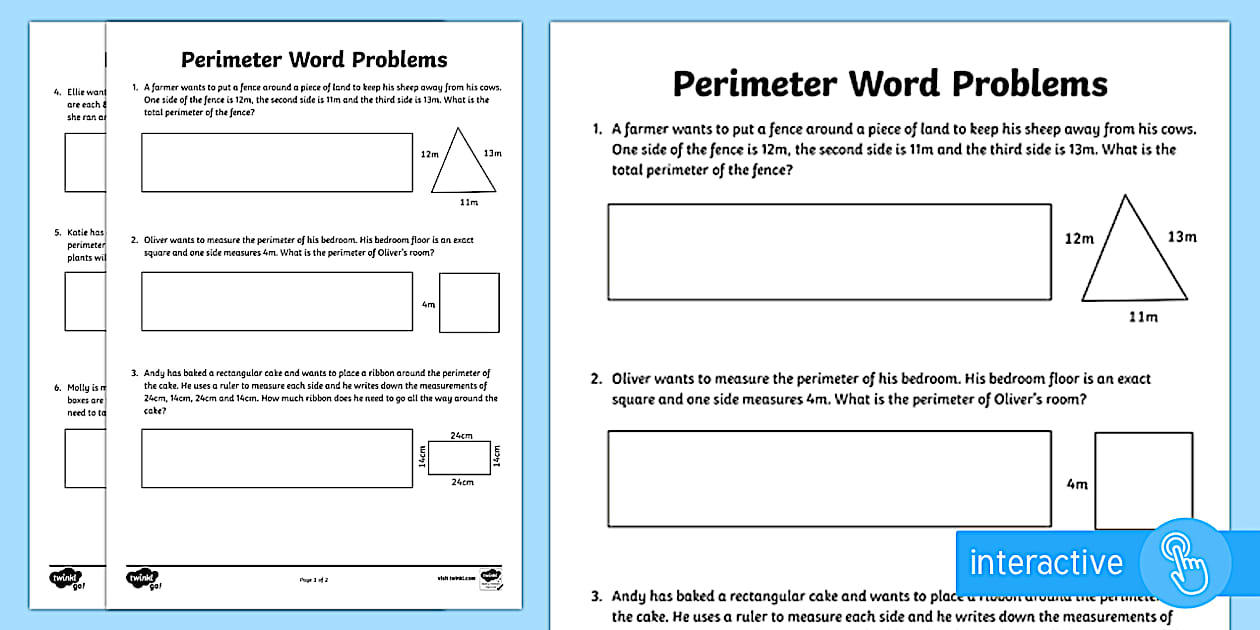 Y3 Perimeter Word Problems Worksheet (teacher made) - Twinkl